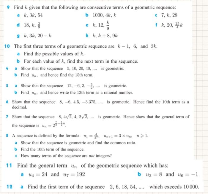 Solved 9 Find k given that the following are consecutive | Chegg.com
