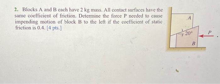 Solved 2. Blocks A and B each have 2 kg mass. All contact | Chegg.com