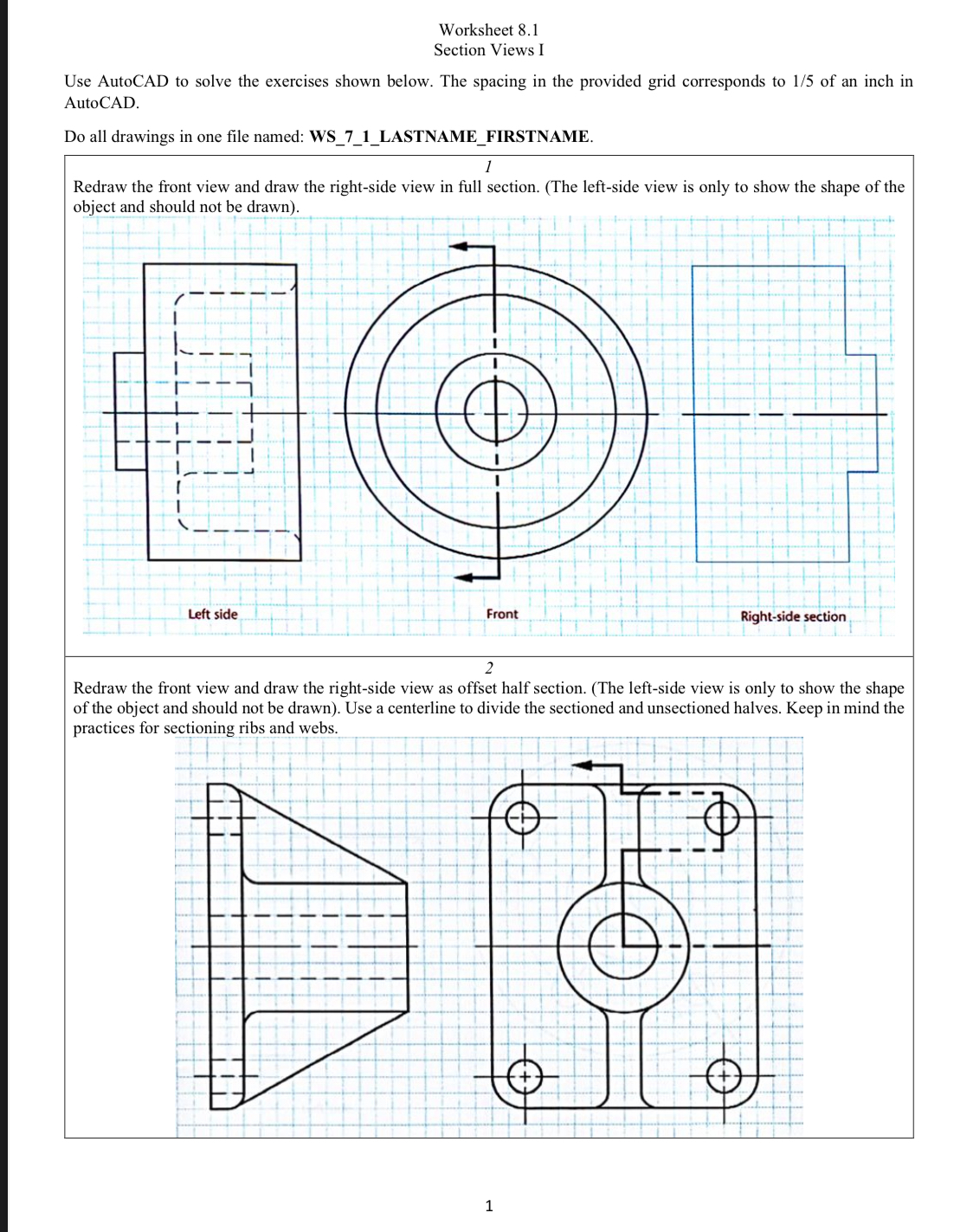 Worksheet 8.1Section Views IUse AutoCAD to ﻿solve the | Chegg.com