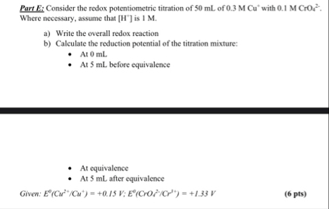 Solved Part E: Consider the redox potentiometric titration | Chegg.com