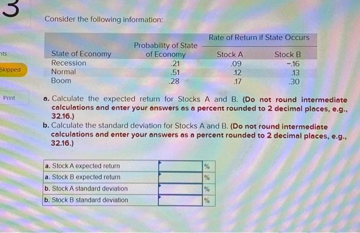 Solved State of Economy Recession Normal Boom Probability of | Chegg.com