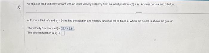 Solved An object is fired vertically upward with an initial | Chegg.com
