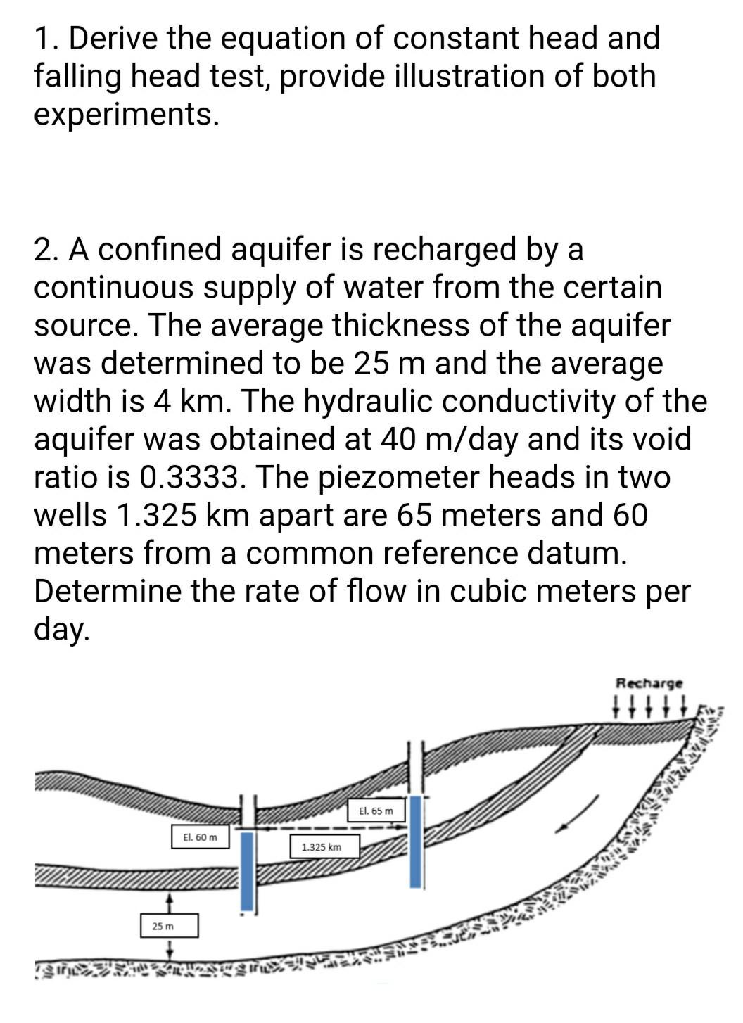 Solved 1. Derive the equation of constant head and falling | Chegg.com
