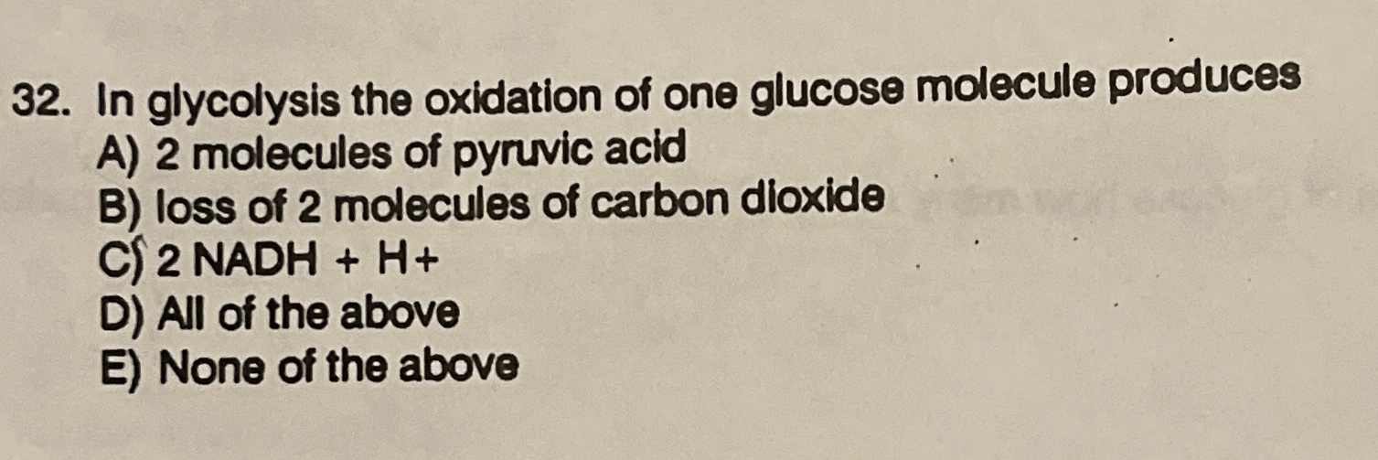 Solved In glycolysis the oxidation of one glucose molecule | Chegg.com