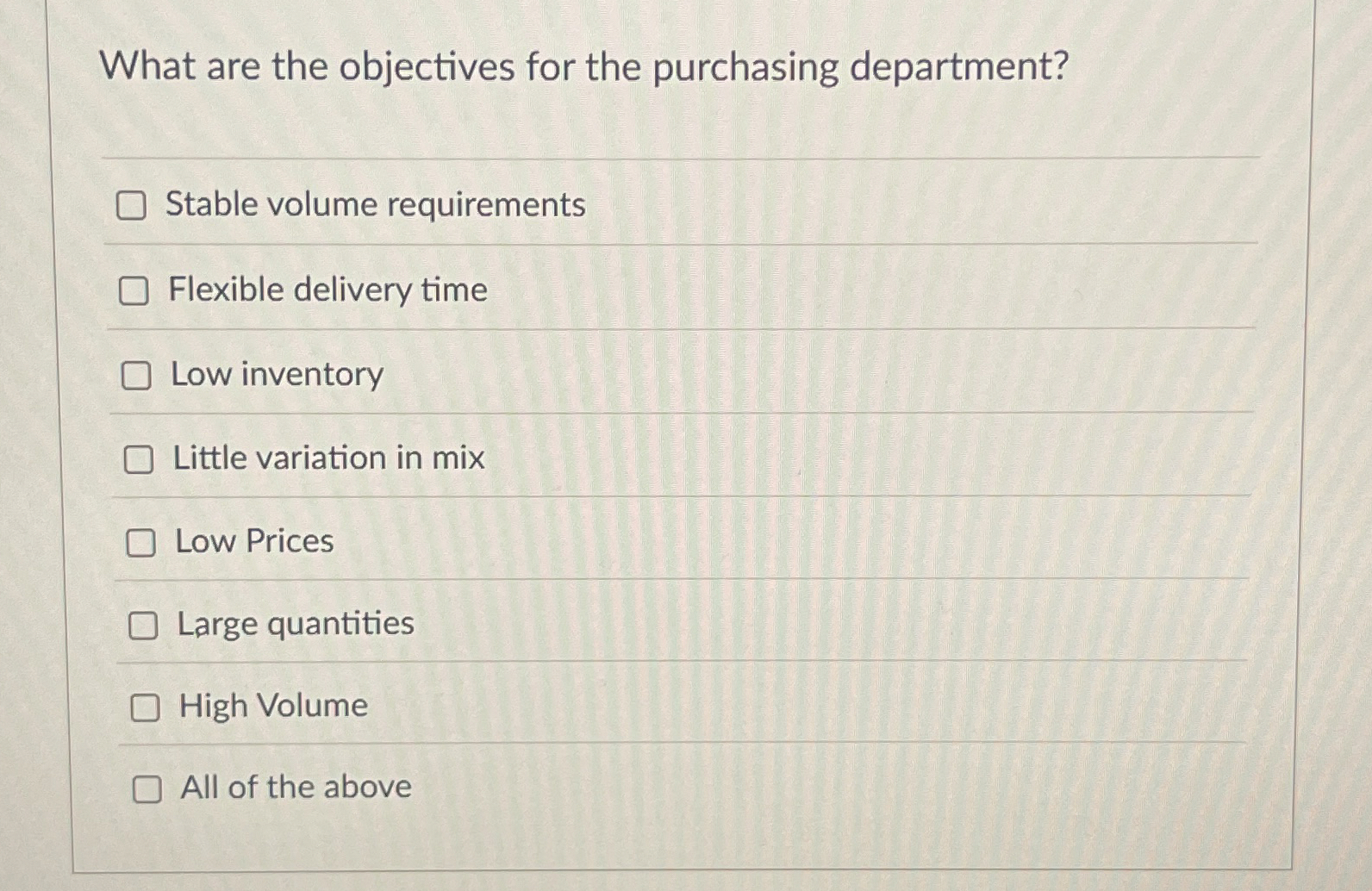 Solved What are the objectives for the purchasing | Chegg.com
