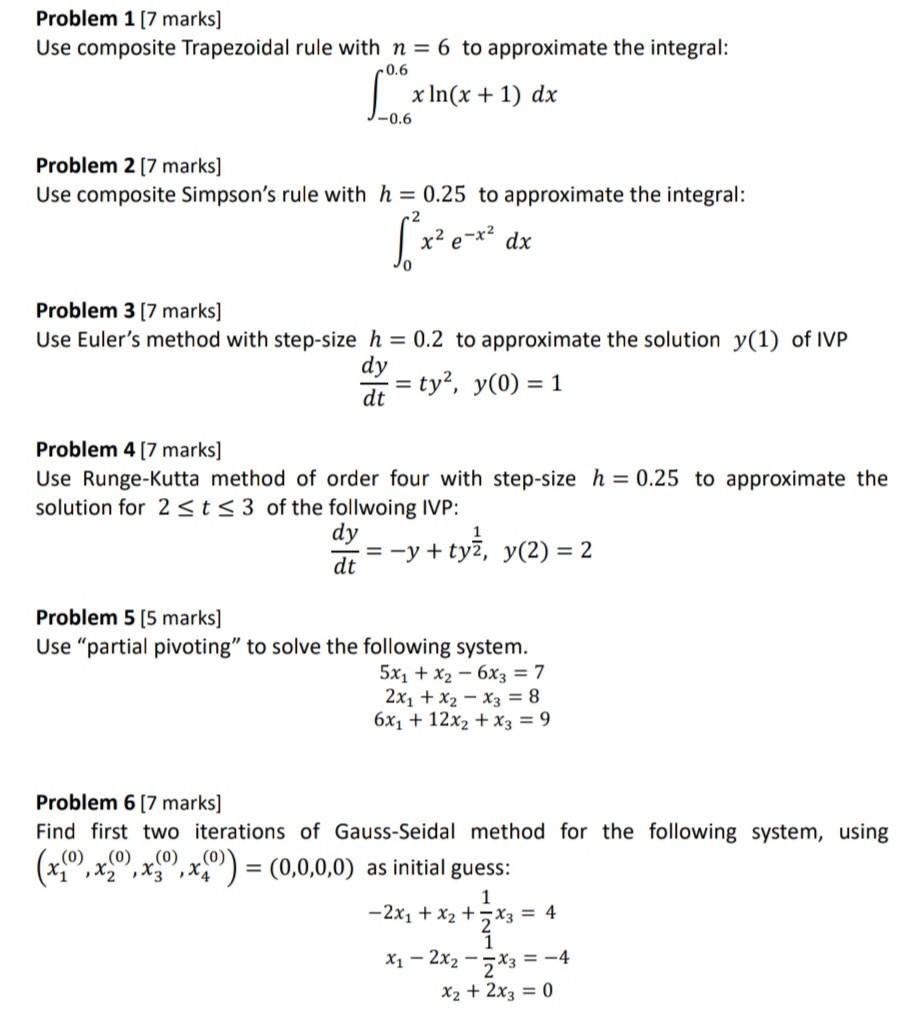 Solved Problem 1 [7 marks] Use composite Trapezoidal rule | Chegg.com