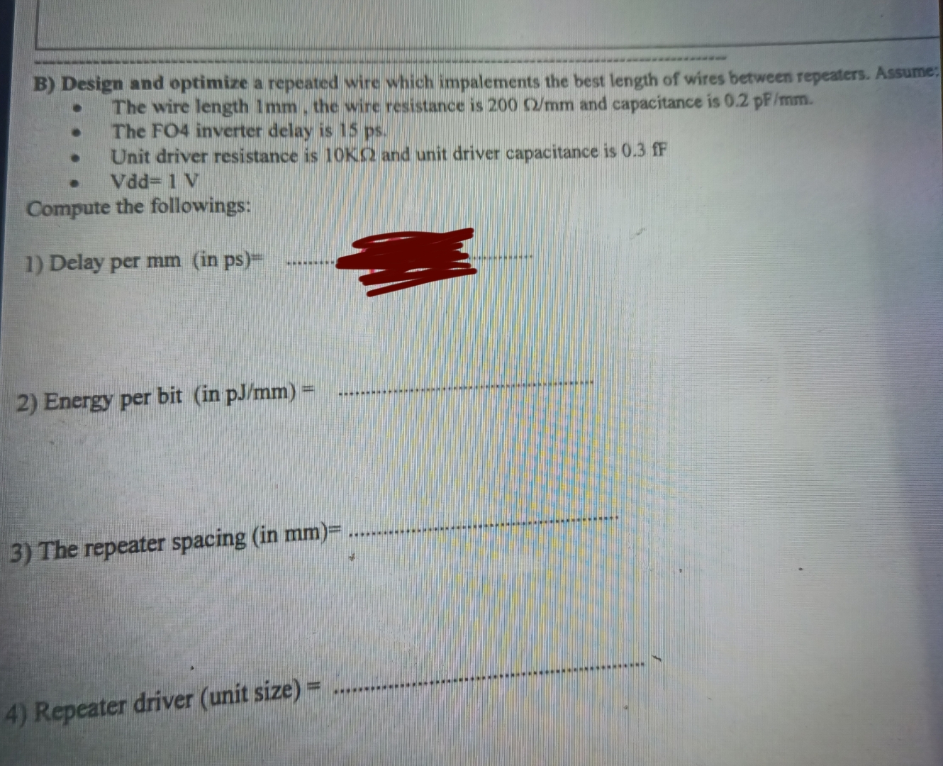 Solved B) ﻿Design and optimize a repeated wire which | Chegg.com
