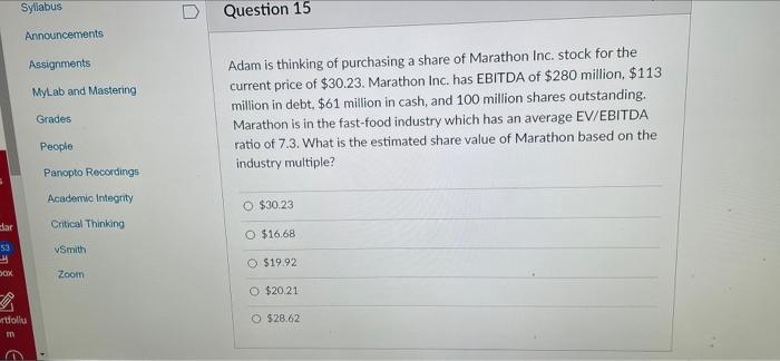 Solved Syllabus Question 15 Announcements Assignments MyLab | Chegg.com