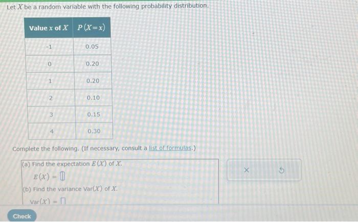 Solved Let X Be A Random Variable With The Following 5043