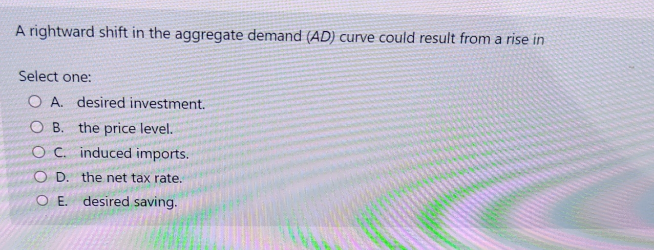 Solved A Rightward Shift In The Aggregate Demand Ad curve