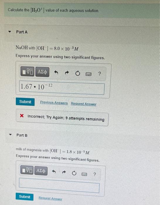 Solved Calculate the [H3O+]value of each aqueous solution. | Chegg.com