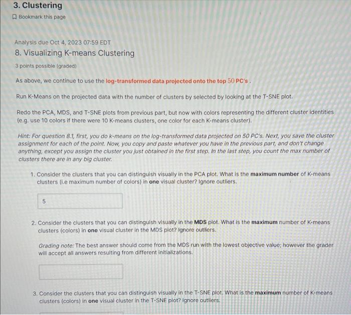 Solved 3. Clustering Bookmark this page Analysis due Oct 4, | Chegg.com