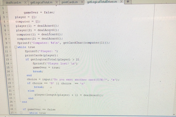 Im working on a matlab game BlackJack but it didnt | Chegg.com