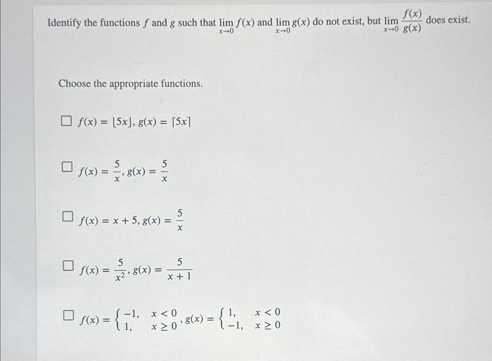 Solved Identify the functions f and g such that | Chegg.com