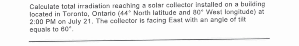 Solved Calculate total irradiation reaching a solar | Chegg.com