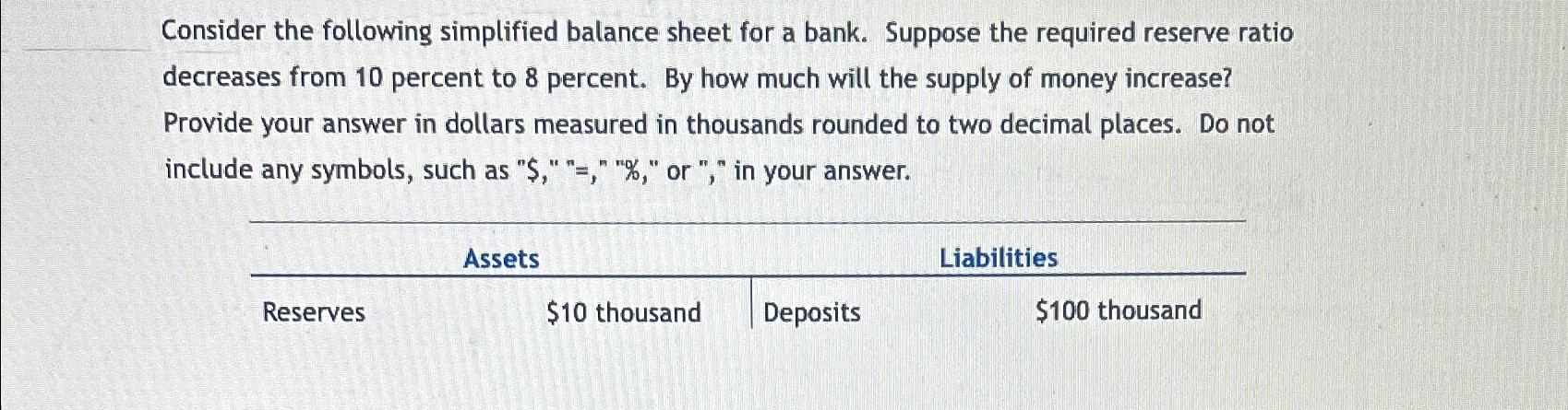 Solved Consider the following simplified balance sheet for a | Chegg.com