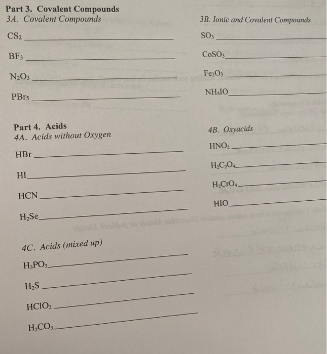 Solved Part 3. Covalent Compounds 3A. Covalent Compounds 3B. | Chegg.com