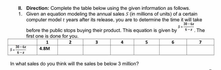 Solved II. ﻿Direction: Complete the table below using the | Chegg.com