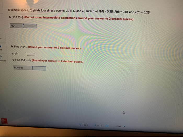 Solved A sample space, S. yields four simple events, A, B, | Chegg.com