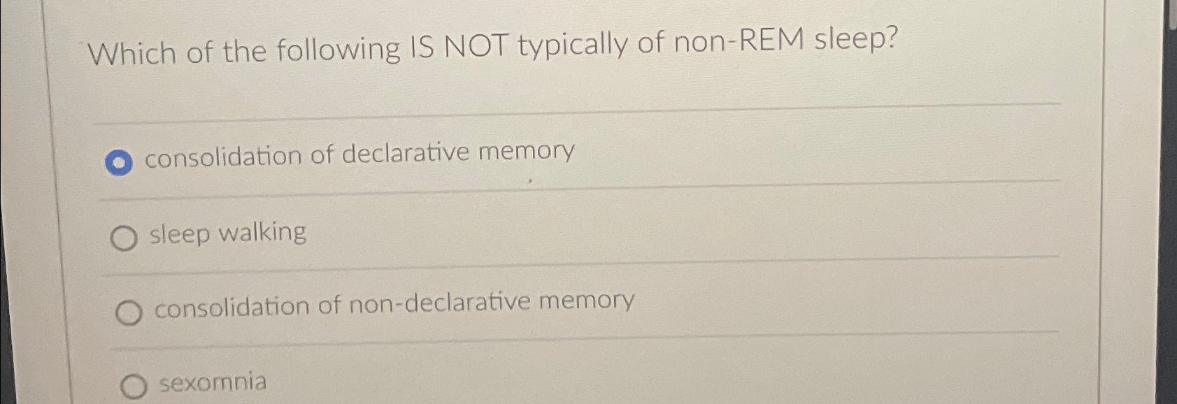 Solved Which of the following IS NOT typically of non-REM | Chegg.com