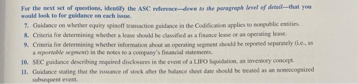 Solved For the next set of questions, identify the ASC | Chegg.com