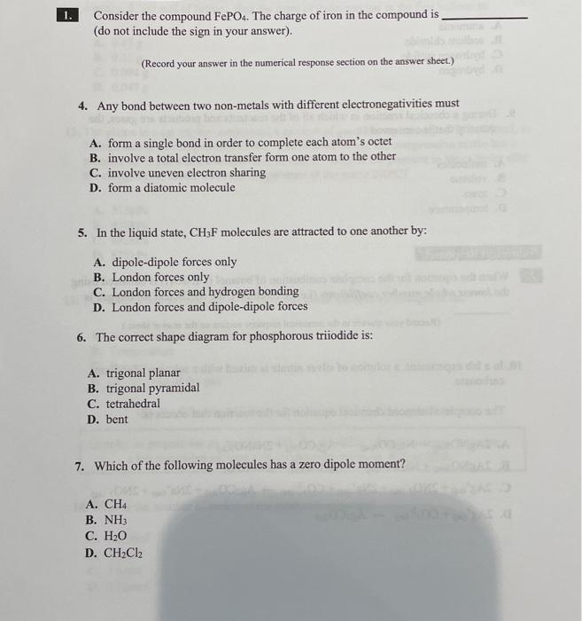 Solved 1. Consider the compound FePO4. The charge of iron in | Chegg.com
