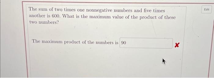 Solved The sum of two times one nonnegative numbers and five | Chegg.com