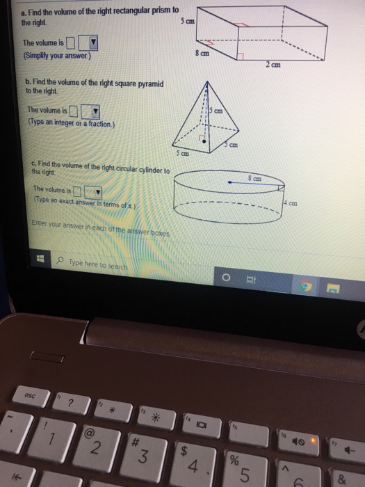 Solved a. Find the volume of the right rectangular prism to | Chegg.com