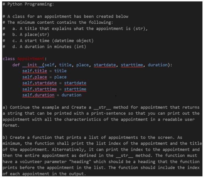 Solved Python Programming A Class For An Appointment