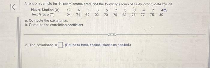 Solved a. Compute the covariance. b. Compute the correlation | Chegg.com