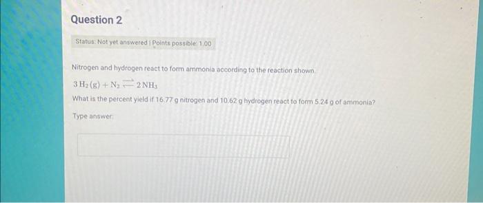 Solved Nitrogen and hydrogen react to form ammonia according | Chegg.com