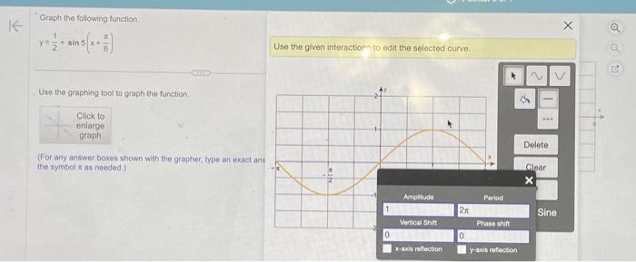 Solved Graph the foliowing function. y=21+sin5(x+6π) Use the | Chegg.com