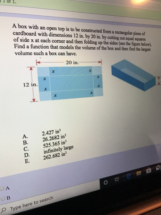 Solved tl of 1. A box with an open top is to be constructed | Chegg.com