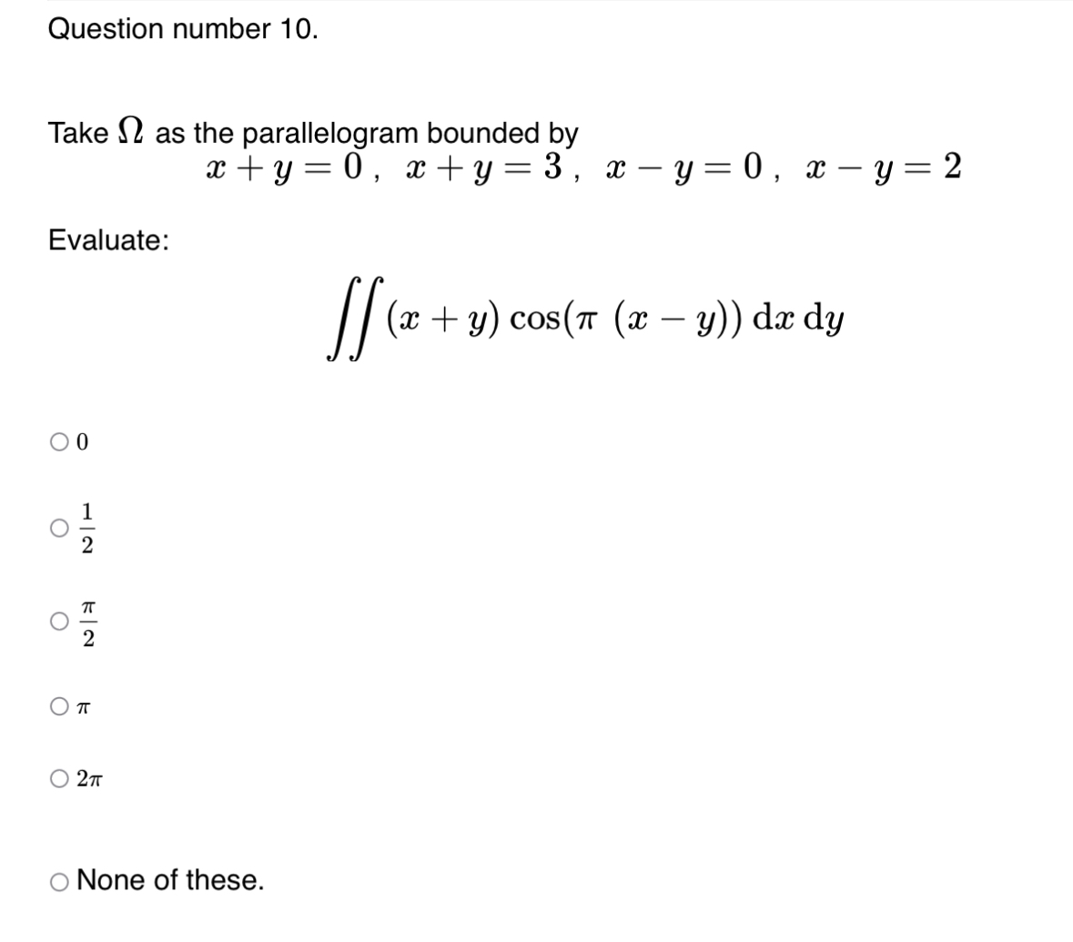 Solved Question number 10.Take Ω ﻿as the parallelogram | Chegg.com