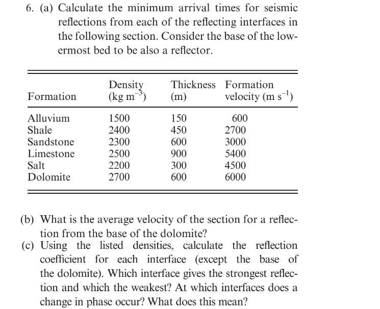 Solved (a) ﻿Calculate the minimum arrival times for seismic | Chegg.com