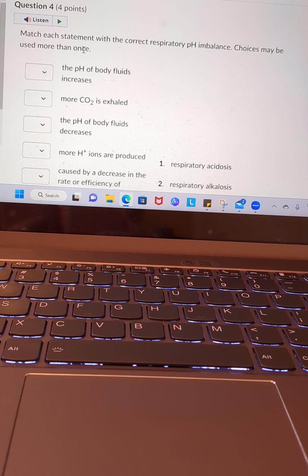 Solved Match each statement with the correct respiratory pH | Chegg.com