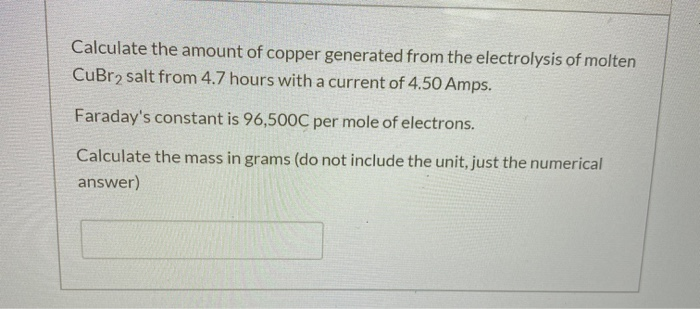 Solved Calculate the amount of copper generated from the | Chegg.com