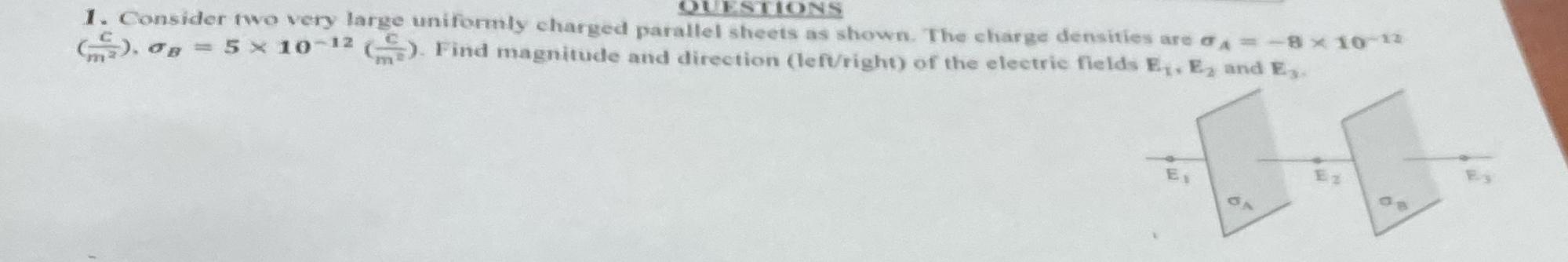 Solved Consider two very large uniformly charged parallel | Chegg.com