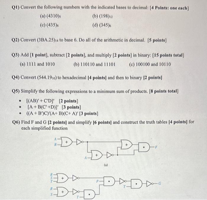 Solved Q1) Convert the following numbers with the indicated | Chegg.com