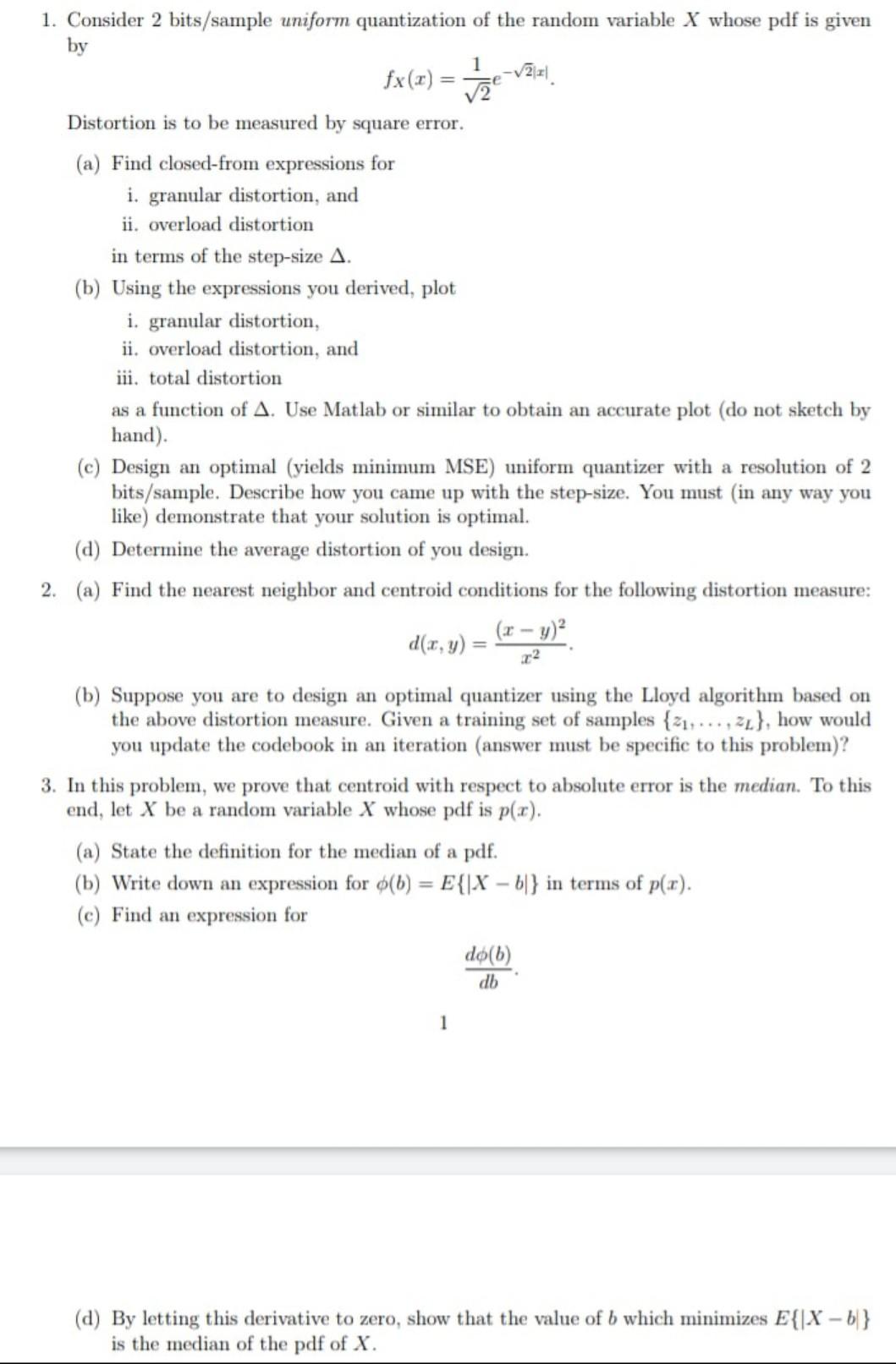 Solved 1. Consider 2 bits/sample uniform quantization of the | Chegg.com