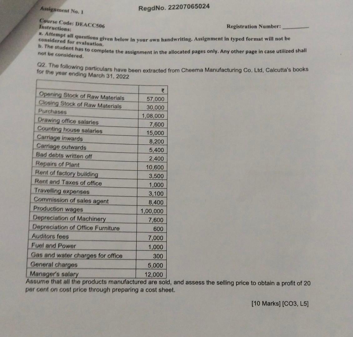 Course Code: DEACC506 Histructions: Registration | Chegg.com