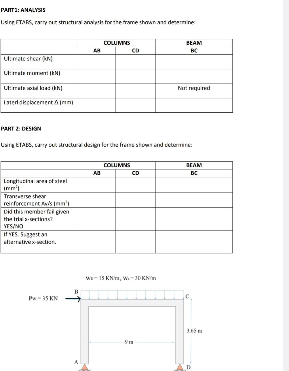 Solved Using ETABS, carry out structural analysis for the | Chegg.com