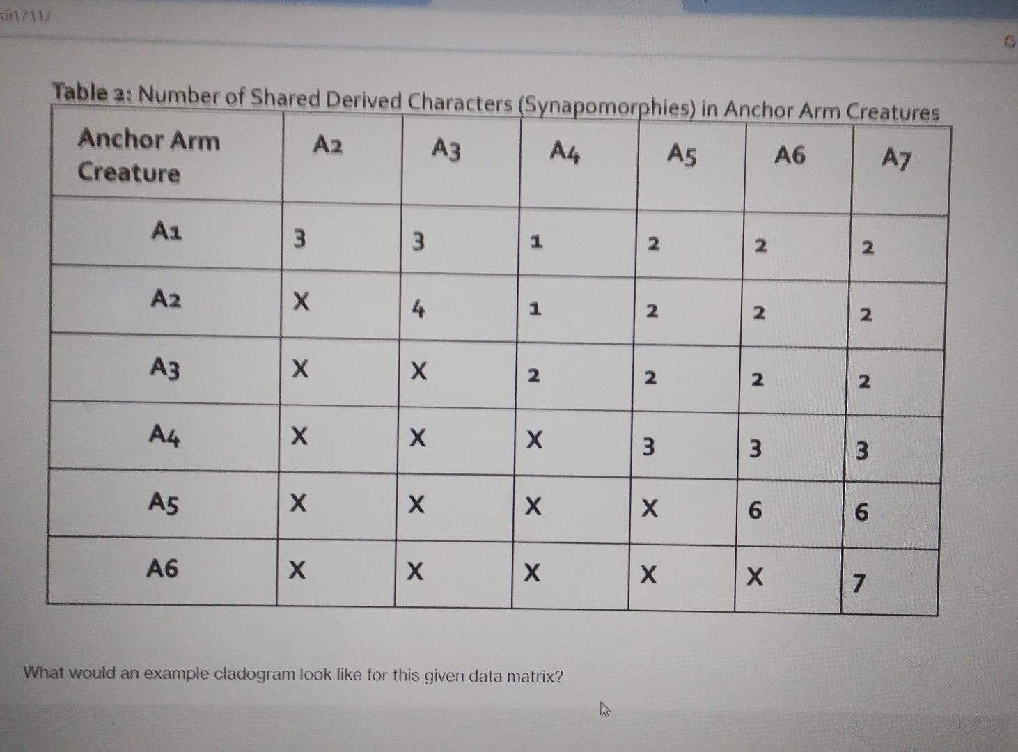 Solved what would an example cladogram look like for this | Chegg.com