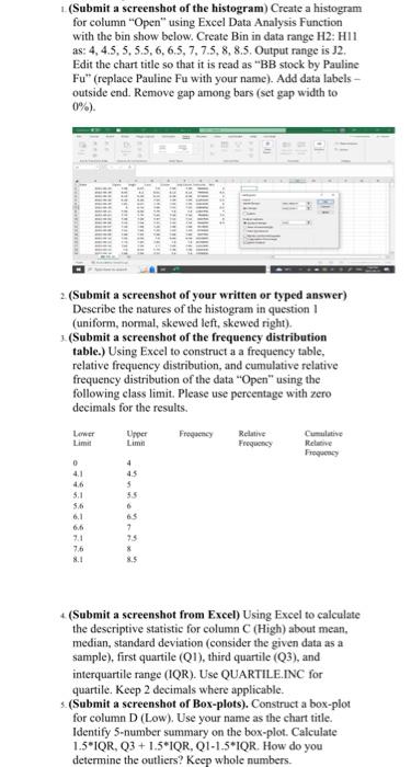Solved 1. (Submit a screenshot of the histogram) Create a | Chegg.com