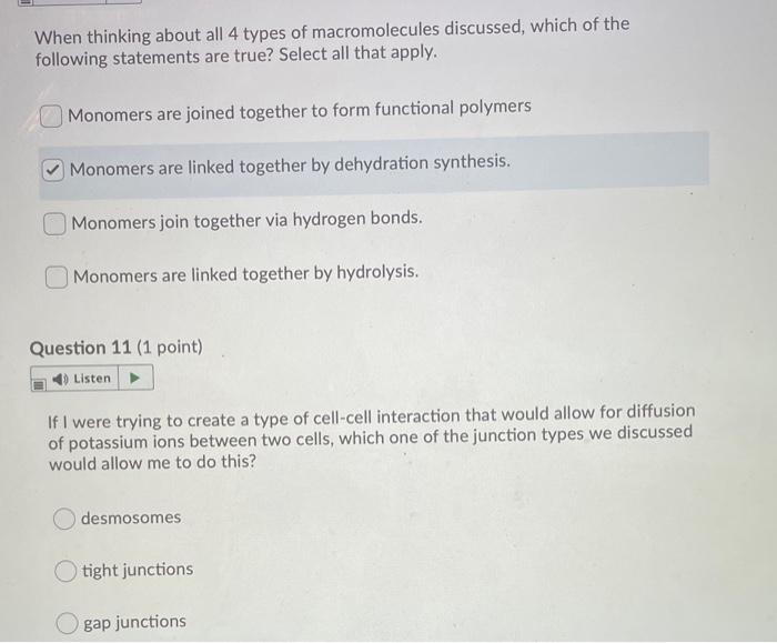 Solved When thinking about all 4 types of macromolecules | Chegg.com