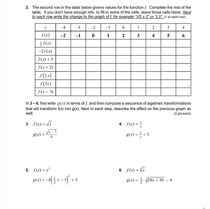 Solved 2. The second row in the table below givens values | Chegg.com