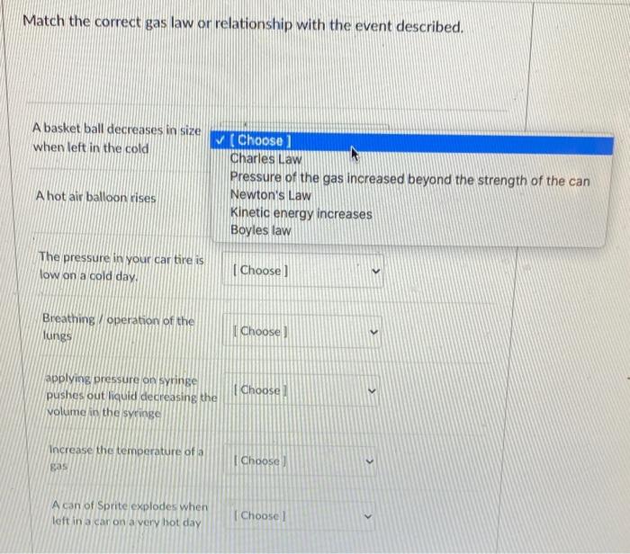 Solved Match the correct gas law or relationship with the | Chegg.com