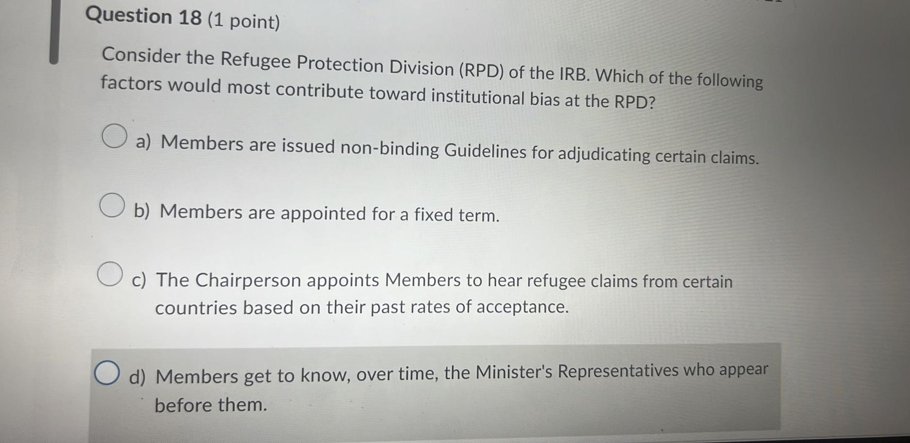 Solved Question 18 (1 point)Consider the Refugee Protection | Chegg.com Solved Question 18 (1 point)Consider the Refugee Protection | Chegg.com
