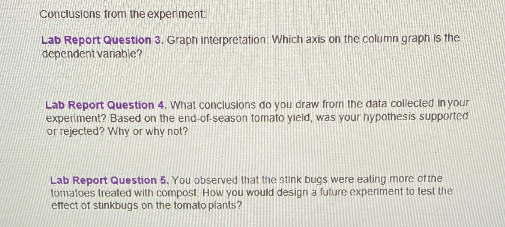 Solved Conclusions from the experiment:Lab Report Question | Chegg.com
