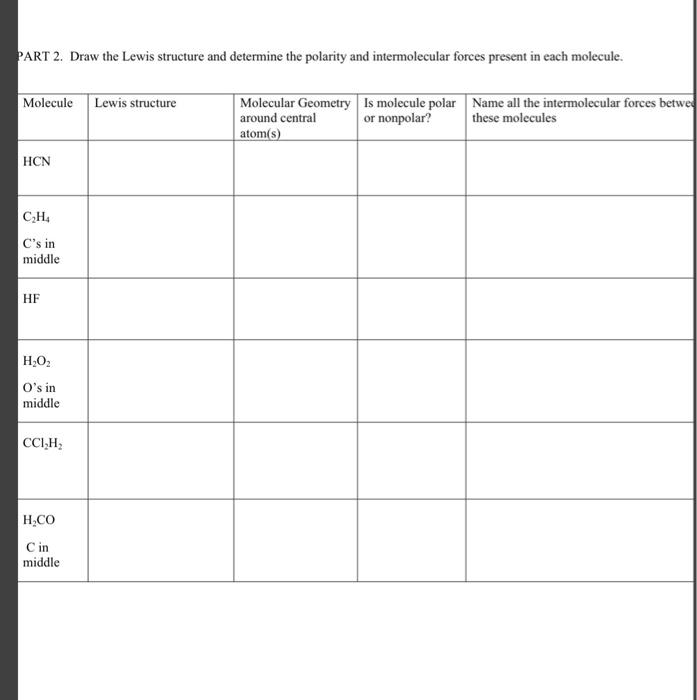 Solved PART 2. Draw the Lewis structure and determine the | Chegg.com
